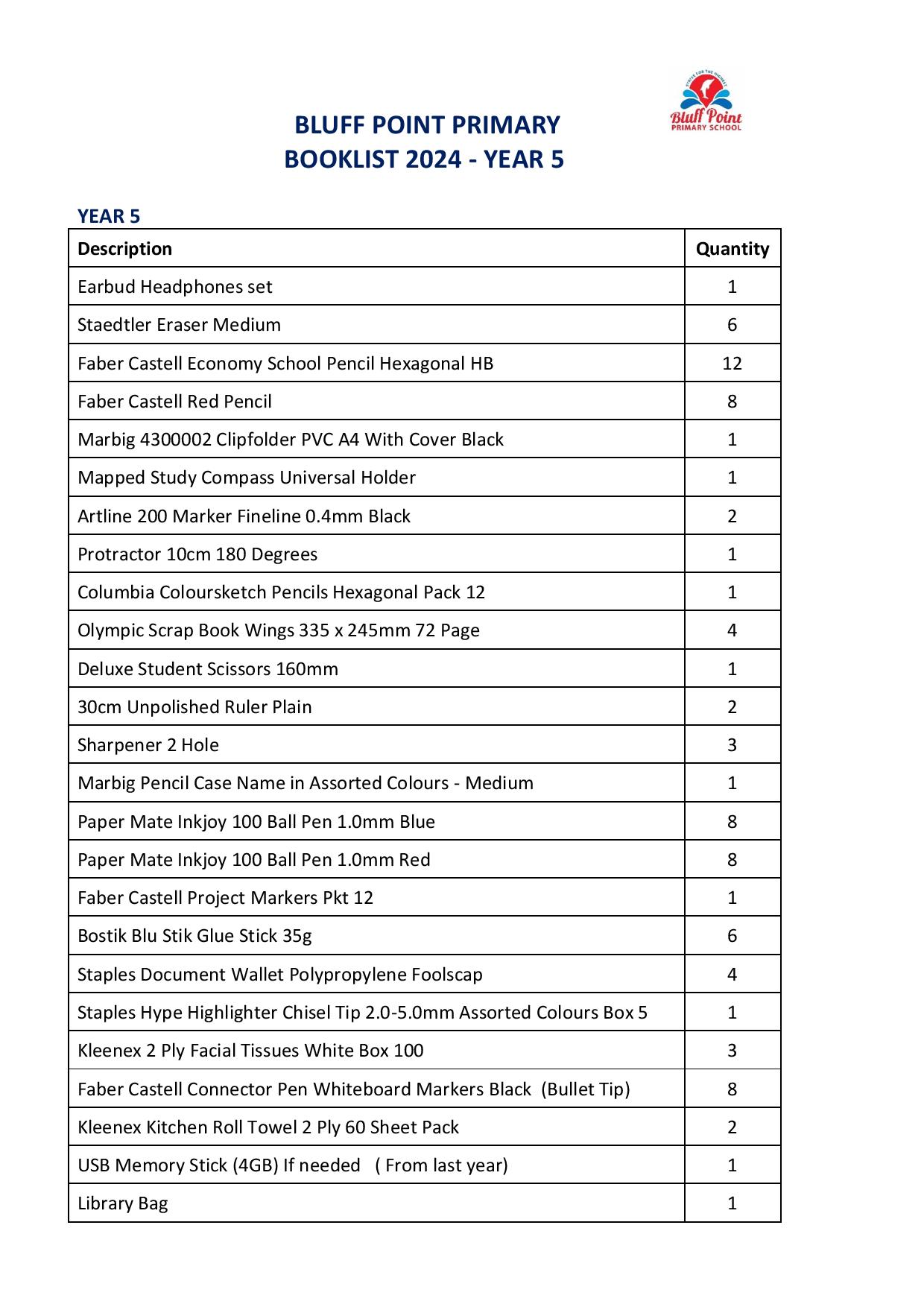 Booklists | Bluff Point Primary School
