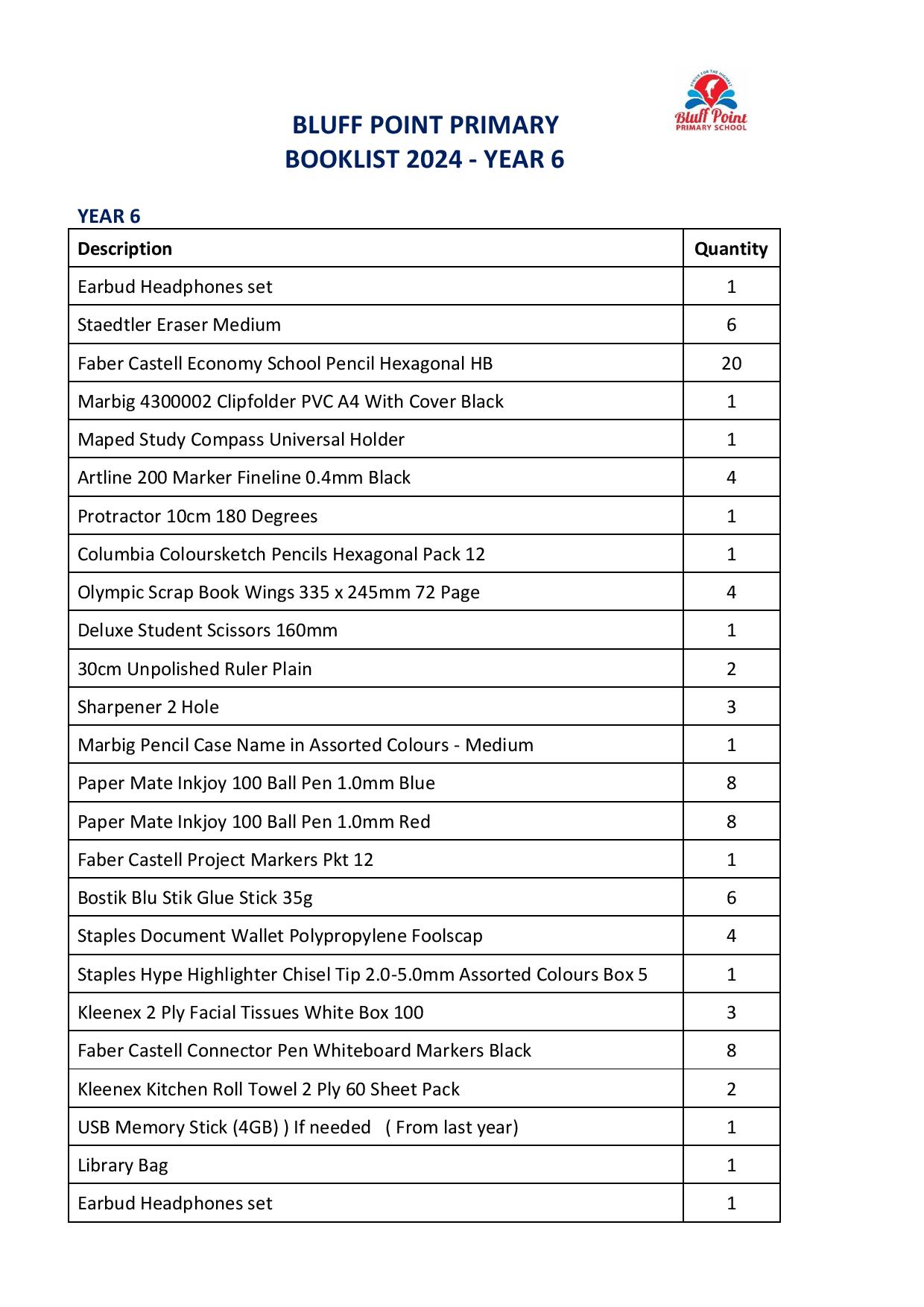 Booklists | Bluff Point Primary School