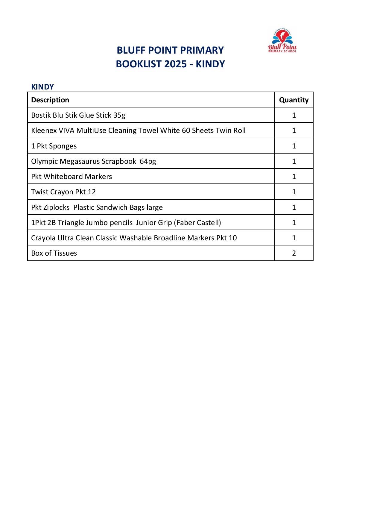 Booklists | Bluff Point Primary School