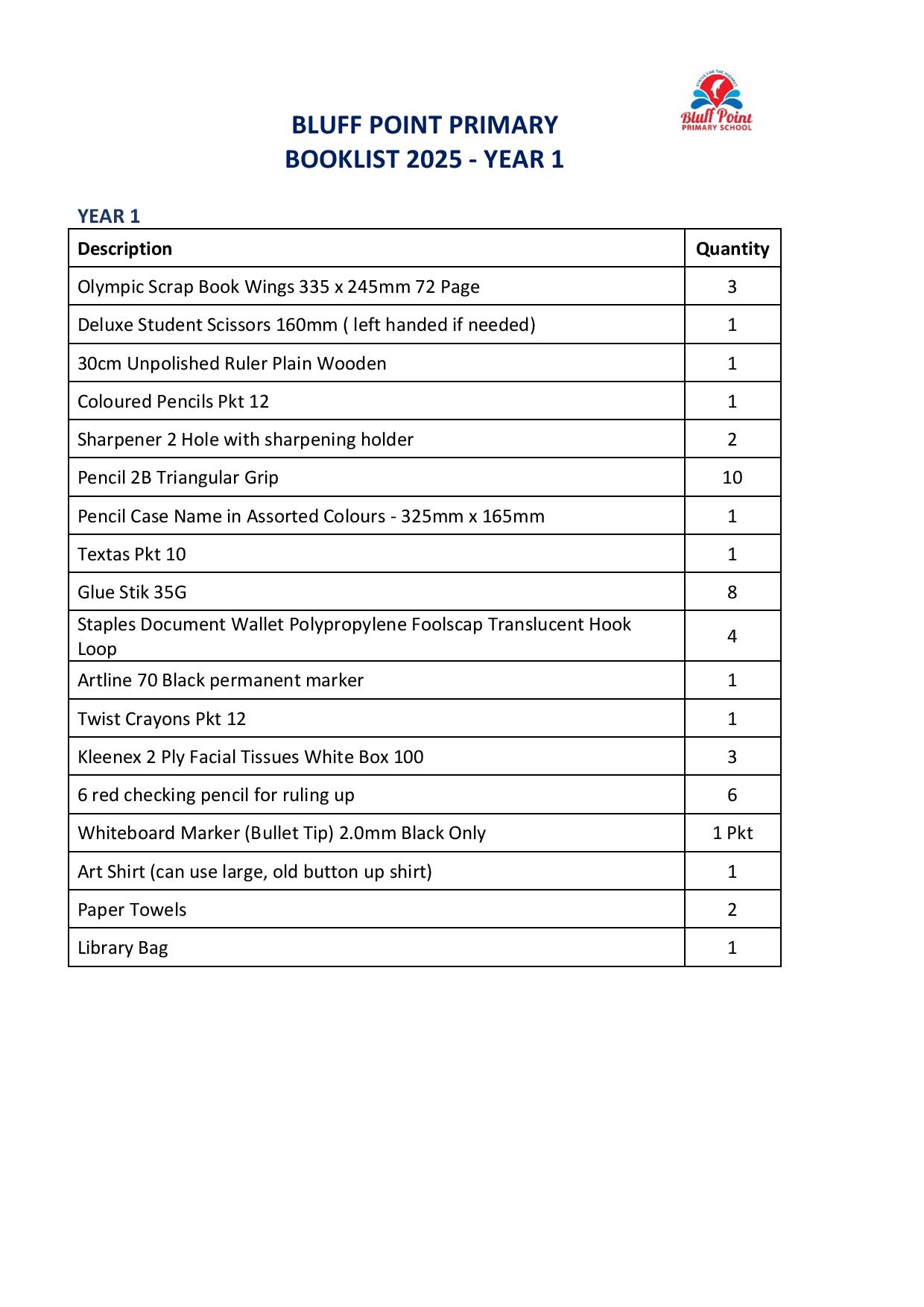 Booklists | Bluff Point Primary School