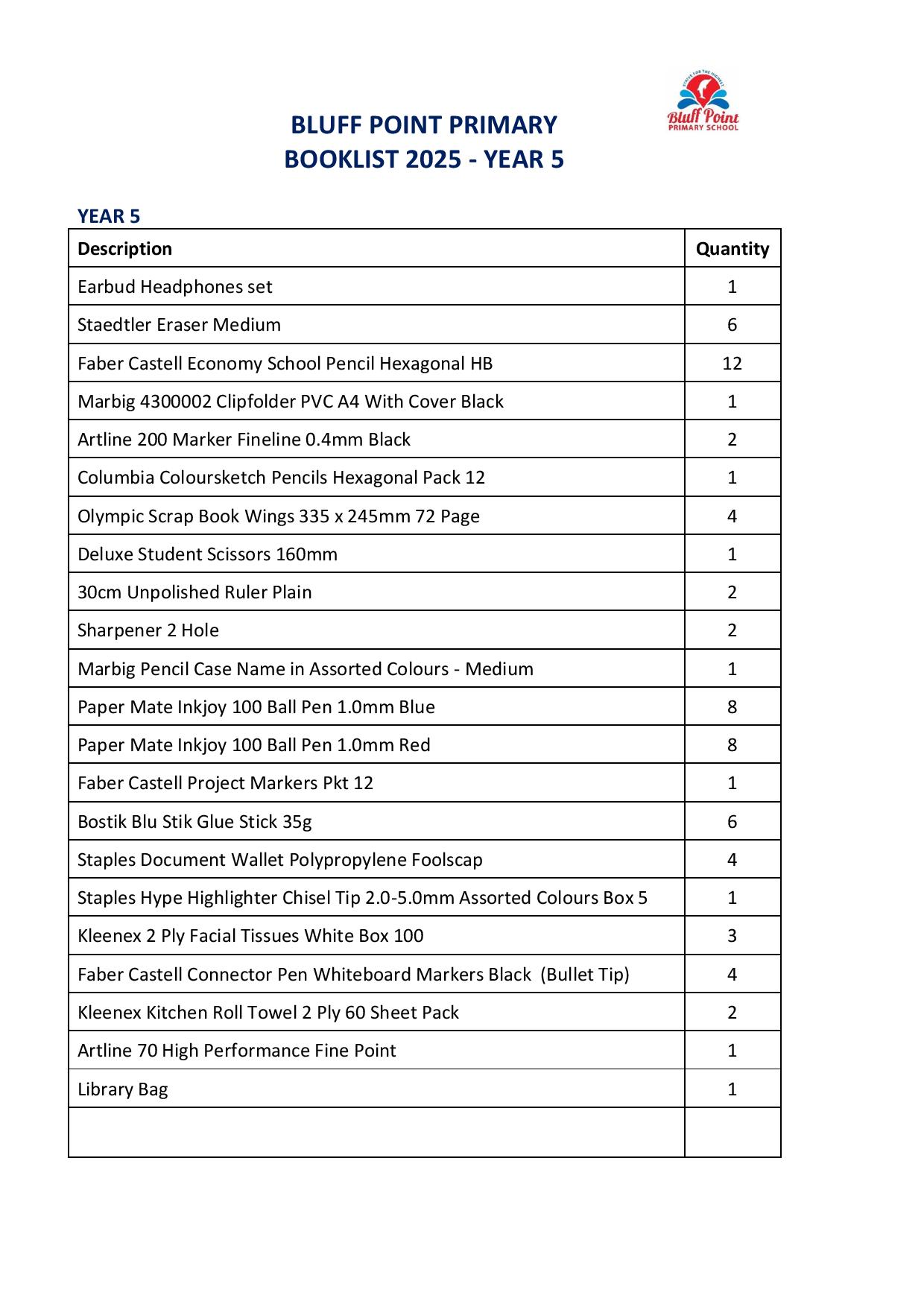 Booklists | Bluff Point Primary School