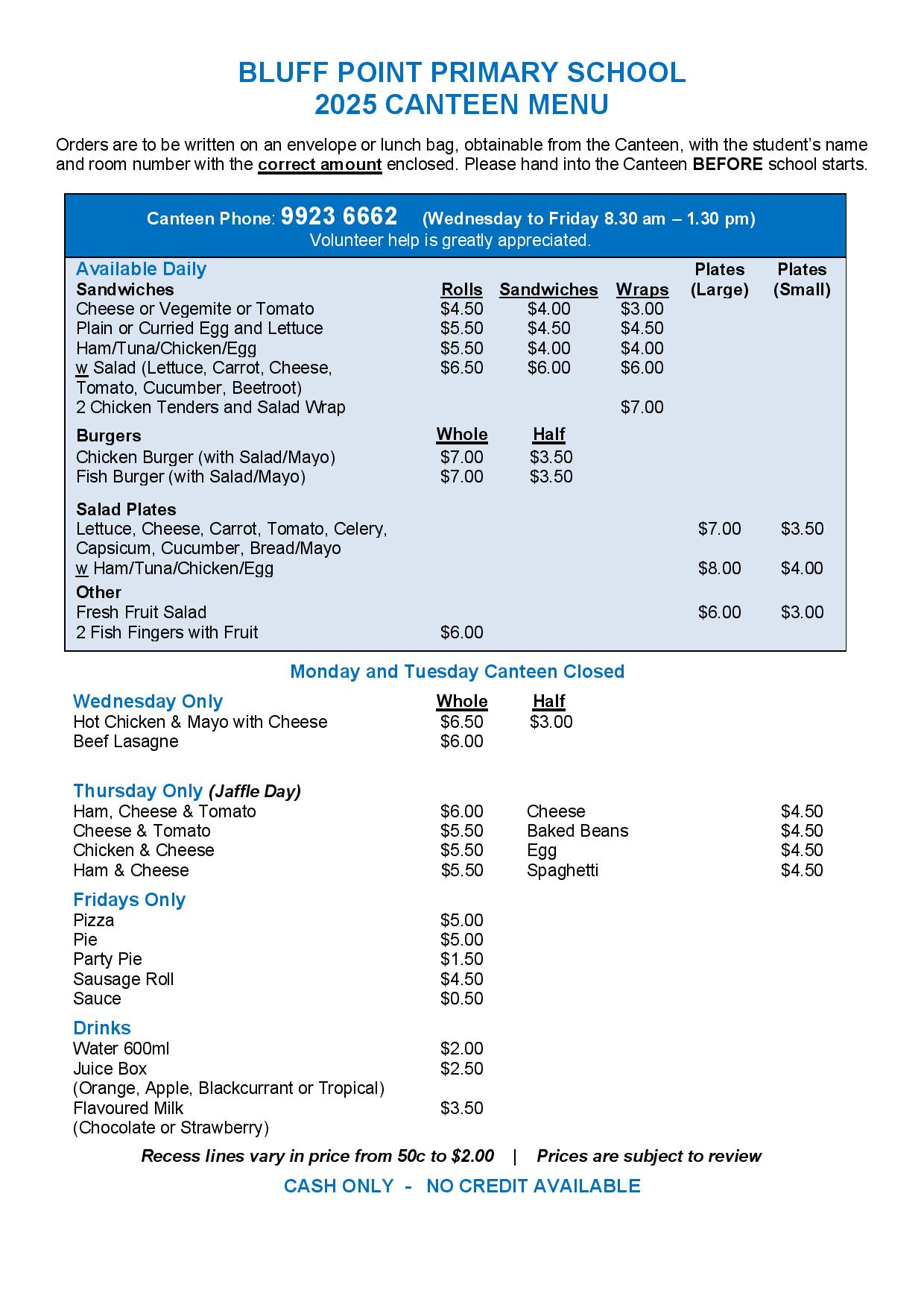 Canteen | Bluff Point Primary School
